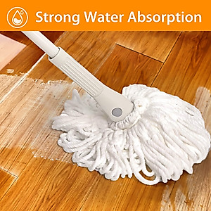 Self Wringing Mop for Floor Cleaning with 2 Reusable Heads, ZUBULUN Easy Squeeze Twist Mop with 51 Inches Long Handle and Top Scouring Pad, Wet Mops for Hardwood, Vinyl, Tile