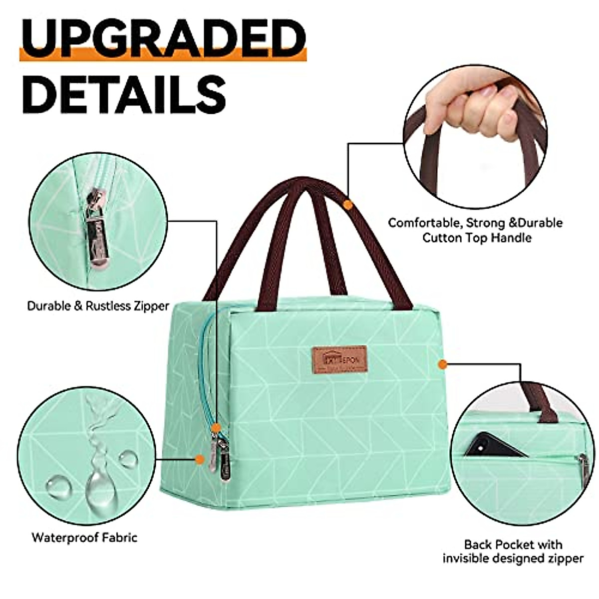 HOMESPON Insulated Lunch Bag for Women Men Lunch Box Cooler Aesthetic Lunch Tote with Pocket for Work Picnic (Green)