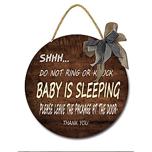 Weytff Baby Sleeping Sign For Front Door Baby Sleeping Sign For Bedroom Door Baby Sleeping Sign For Doorbell Baby Is Sleeping Door Hanger No Stranger Hanging Sign Go Away Farmhouse Porch Decor 12"