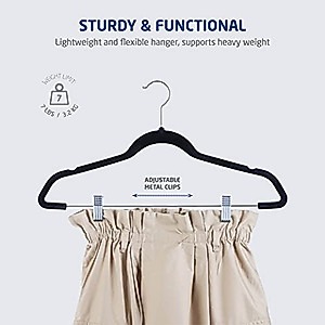 Zober Velvet Hangers with Clips - Pack of 20 Metal Clip Hangers for Pants - Notched Black Velvet Skirt Hangers for Pants, Skirts, Suits, Dresses & Shirts w/ 360 Degree Hook - Non Slip Felt Hangers