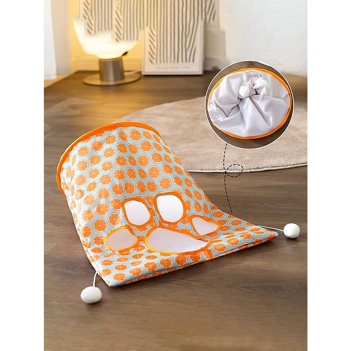 Cat Tunnel Bags for Indoor Cats, 2024 New Cat Self Interactive Toys, Crinkle Paper Collapsible Interactive Pet Cat Tubes with Plush Ball,Orange