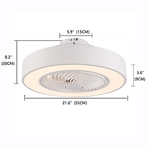 Ceiling Fan with Light Kit,22 Inch Modern LED Remote Control Semi Flush Mount Fandelier with Invisible Acrylic Blades,3 Colors 3 Speeds Changing,Enclosed Low Profile Fan (White)