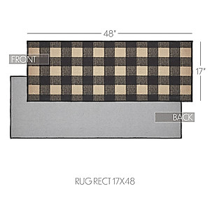 VHC Brands Black Check Indoor Rug Rect 17x48, Polyester Area Rug, Accent Rug, Floor Decor, Black Check Collection, Rectangle 17x48, Country Black