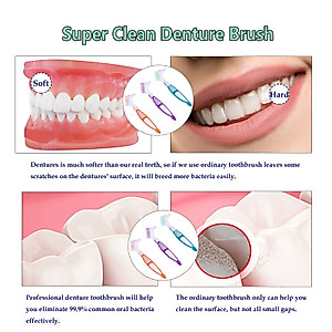 Wenplus 4 Pieces Denture Cleaning Brush Double Sided Denture Toothbrushes Portable False Teeth Brush, 4 Colors (WEP-247O)