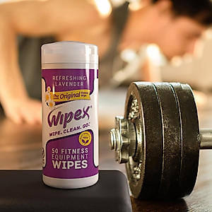 Wipex Original Fitness Equipment Wipes -Plant-Based No-Lint Cloth Gym Wipes for Workout Equipment, Yoga Mat Cleaner, Peloton Cleaner with Lavender Essential Oil & Vinegar, 50 Fitness Wipes