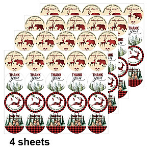 Hilgue Lumberjack Thank You Stickers, Lumberjack Plaid Thank You Stickers, Red Black Buffalo Plaid Christmas Baby Shower Favors Labels Party Decorations Supplies, 2 Inch (Pack of 80) (HL-RBQ-4)