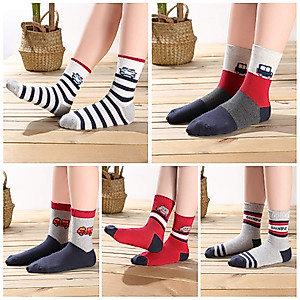 SUNBVE 10 Pack Toddler Little Boys Vehicles Cute Cotton Ankle Socks