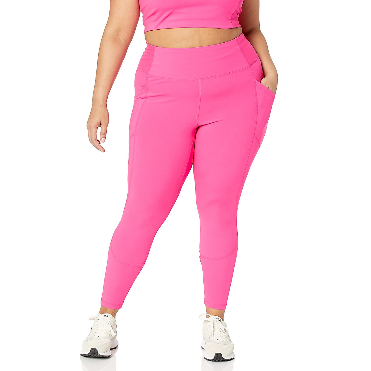 Amazon Essentials Women's Active Sculpt High Rise Full Length Legging with Pockets (Available in Plus Size), Neon Pink, Medium