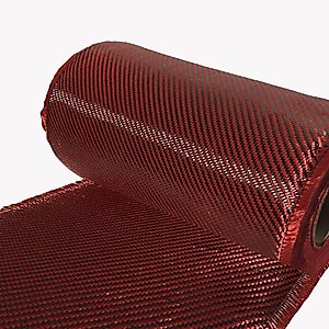 (1 ft -25 ft Rolls) KARBXON - 12 in - Carbon Fiber Aramid Fabric - RED - 3K - 240g/meter - Twill Weave - Advanced Cloth Fabric - Rolled 12” Wide Hemmed Fabric for Repair, Drones, RC & DIY Projects