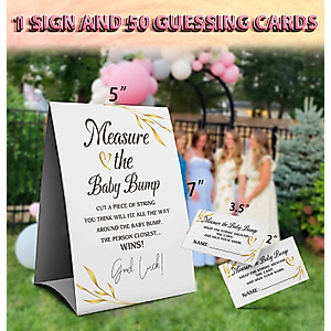 Measure Mommy's Belly Sign, Baby Shower Sign, Measure the Baby Bump How Big is Moms Belly -1 Sign and 50 Guessing Cards(10B)