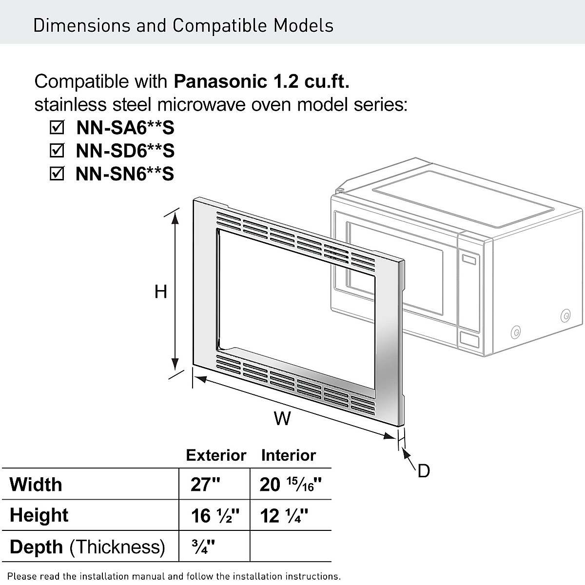 Panasonic NN-TK621SS 27-inch Trim Kit for 1.2 cu ft Microwave Ovens, 1.2cft, Stainless Steel