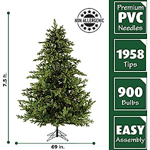 Fraser Hill Farm 7.5-Ft. Foxtail Pine Christmas Tree with Smart String Lighting, Green
