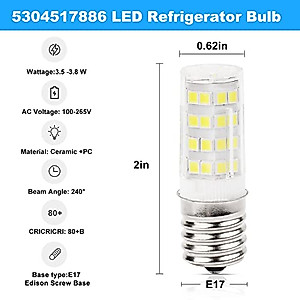 Kscjdg KEI D28A KEL2811 Refrigerator Light Bulb for Frigidaire Kenmore Crosley Refrigerator LED Bulb 5304517886-2Pack