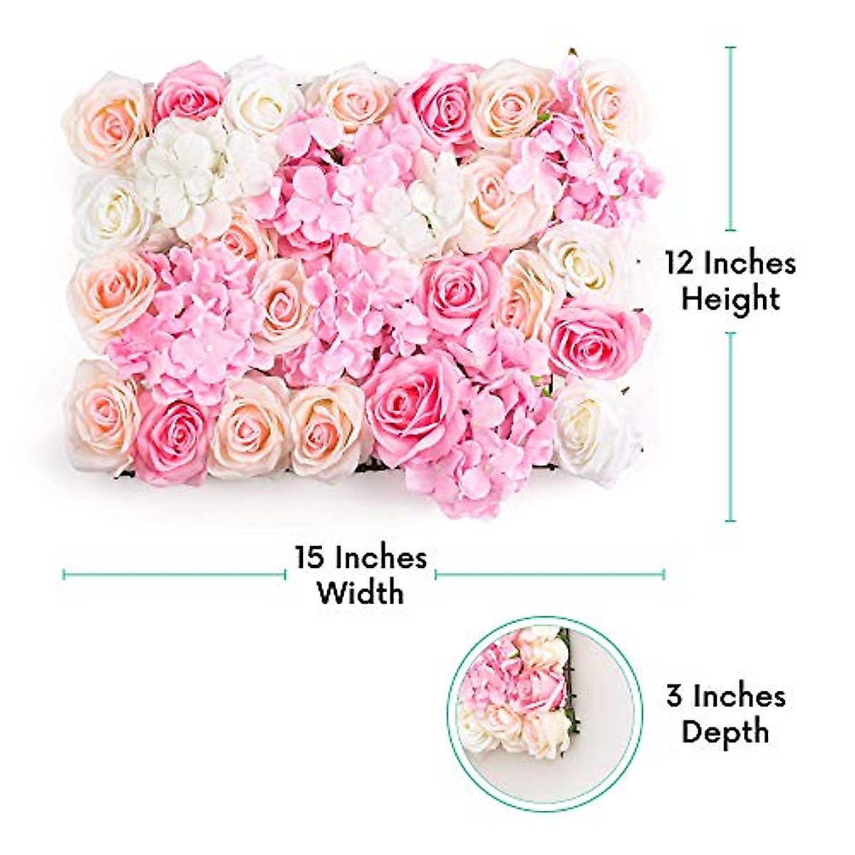 Flower Wall Decor 3D Flower Wall Panel Silk Flowers for Wedding Backdrop, Bridal Shower, Event, Baby Girls Room, Nursery, Home Decor, Pink Wall Decor (Rose and Hydrangea Premium Silk Flowers)
