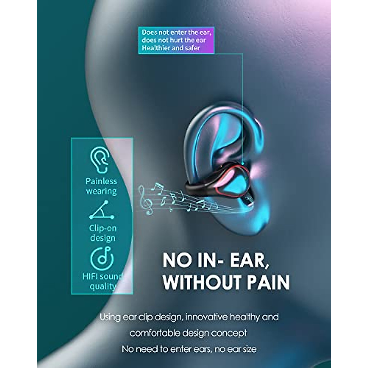 Single Earbud Open Ear Headphones Wireless Bluetooth True Wireless Mini Small Open Earbuds for iPhone Android, Tiny Bone Ear Bud with Mic Earphones for Small Ear Canals Running Cycling Workout Sport