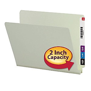 Smead End Tab Pressboard File Folder, Straight-Cut Tab, 2" Expansion, Letter Size, Gray/Green, 25 per Box (26210)