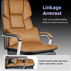 SeekFancy Reclining Office Chair with Footrest O203, Big and Tall Office Chair 500lbs Wide Seat with 170° Backrest, High Back Large Executive Office Chair Lumbar Support，Brown Leather Managerial Chair