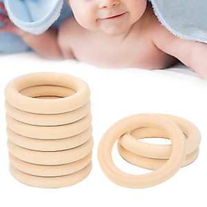 10Pcs Wood Teething Rings, 65mm Baby Unfinished Wood Circles Without Paint, Smooths Wood Circles for Crafts DIY Teething Ring, Jewelry Pendant Connectors (Wood Color-65mm)