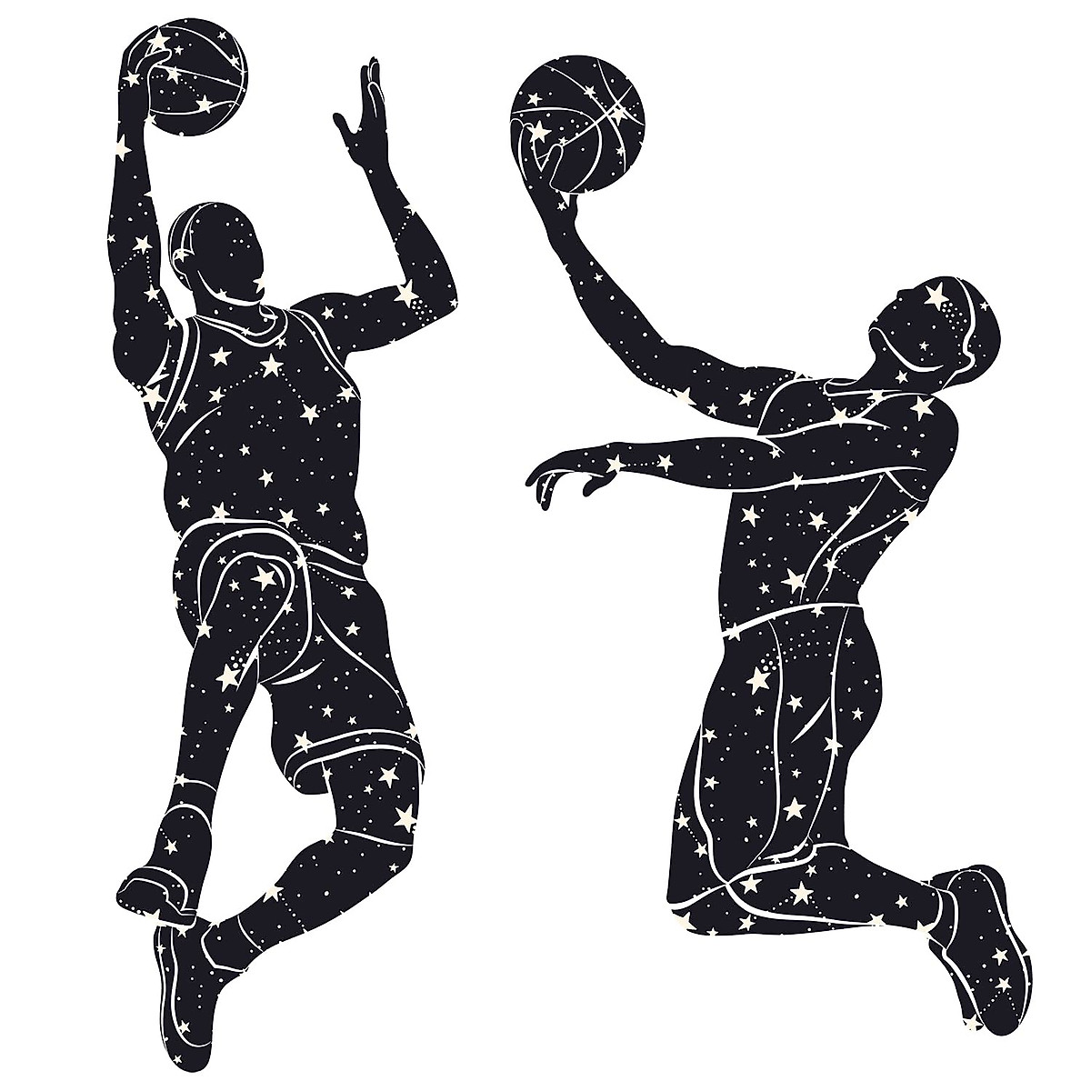 WOYINIS Creative Stars Basketball Player Silhouette Wall Decal Sport Theme Wall Stickers Peel and Stick Basketball Wall Art Mural Sticker for Kids Room Playroom Nursery, Astronomical Background