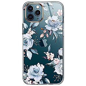 luolnh iPhone 11 Pro Case,iPhone 11 Pro Cute Case with Flowers,for Girly Women,Shockproof Clear Floral Pattern Hard Back Cover for iPhone 11 Pro 5.8 inch 2019 -Blue