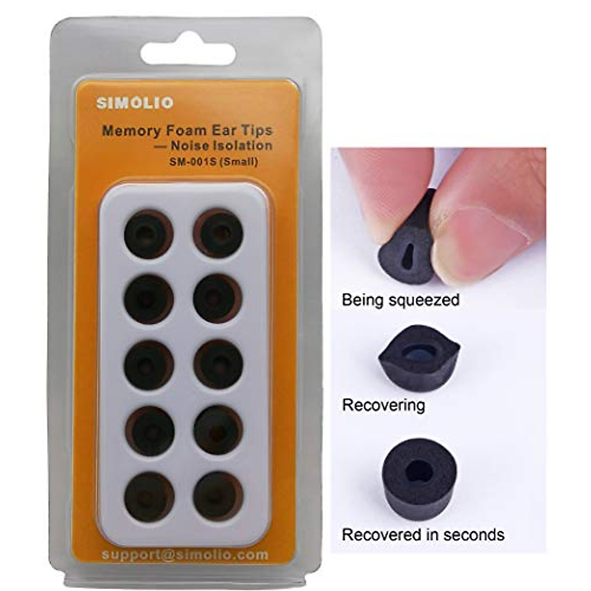 SIMOLIO Wireless TV Headset Replacement Ear Tips, Noise Isolation Memory Foam Earbuds for Under-Chin Headsets, Soft Replacement Earbuds for SIMOLIO Wireless TV Headphones (Black, 5 Pairs, Small Size)