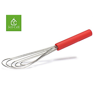 Flat Whisk Silicone Handle Non Slip 10" - 5 Wires Whisk with 10 Heads for Kitchen Cooking Color Red by Jell-Cell