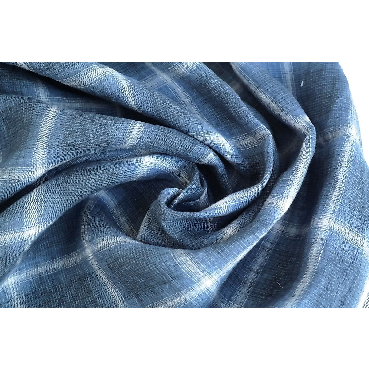 Navy Blue Linen Gradation Plaid Fabric | Versatile Fabric Material - Ideal for Sewing, Crafts and Home Decor