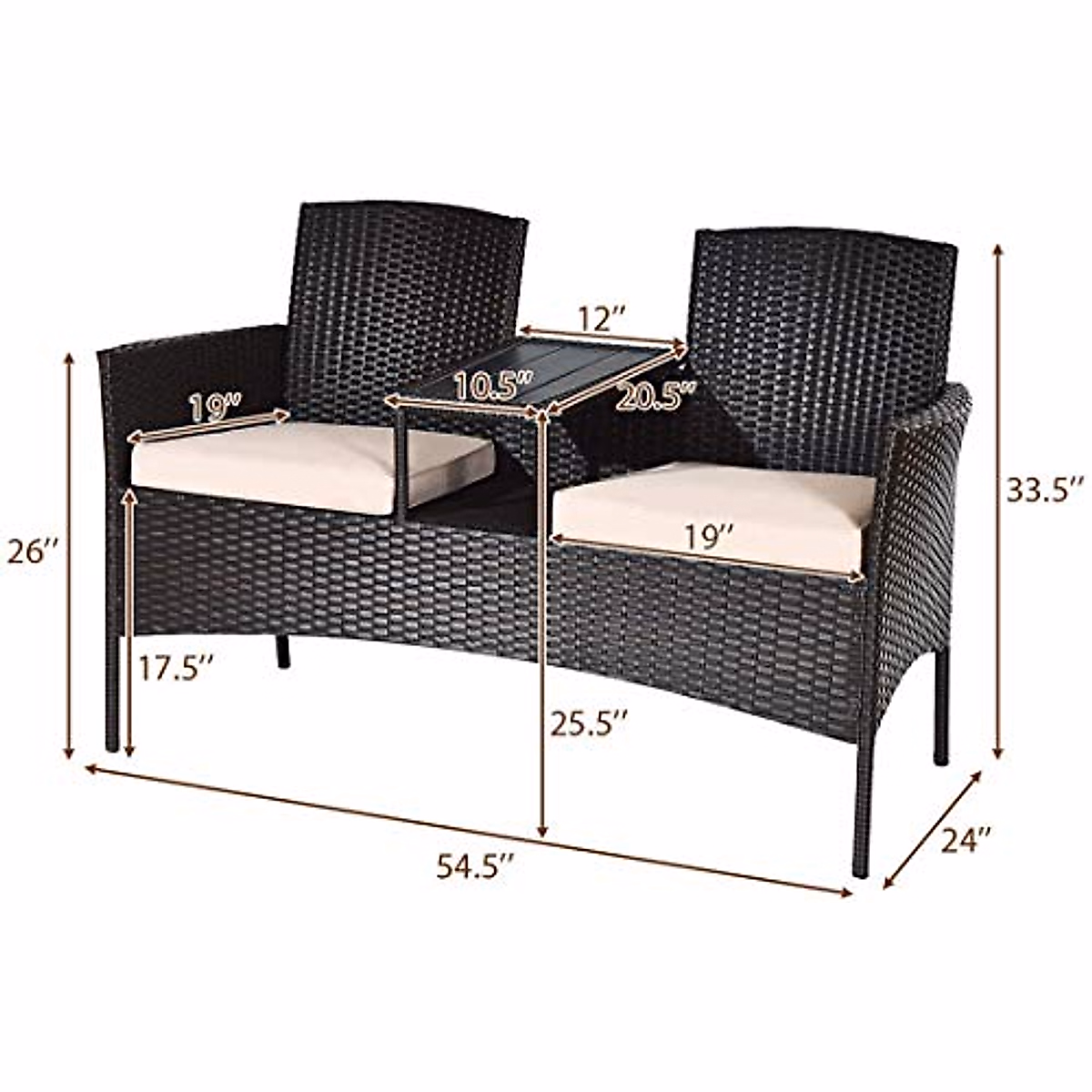 HAPPYGRILL Outdoor Patio Conversation Set with Cushions, Wicker Table Sofas Chair for Garden Lawn Backyard