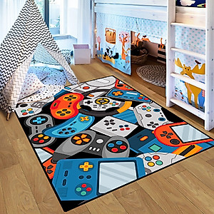 Lacut Game Area Rug Teen Boys Carpet, 3D Gaming Rugs Gamepad Controller Mat for Boys Girls Bedroom Playroom, Non-Slip Gamer Rugs Children Gaming Area Rugs (Blue, 60" x 40")