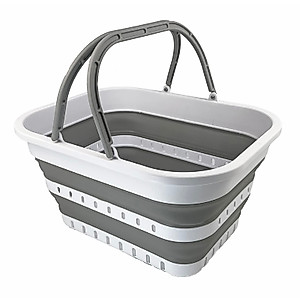 SAMMART Collpasible Shopping Basket 19L - Laundry Basket - Portable Outdoor Picnic Basket - Foldable Basket for Camping (White/Grey)