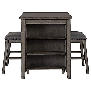 Signature Design by Ashley Caitbrook Counter Height Dining Room Table Set with 2 Upholstered Barstools, Gray