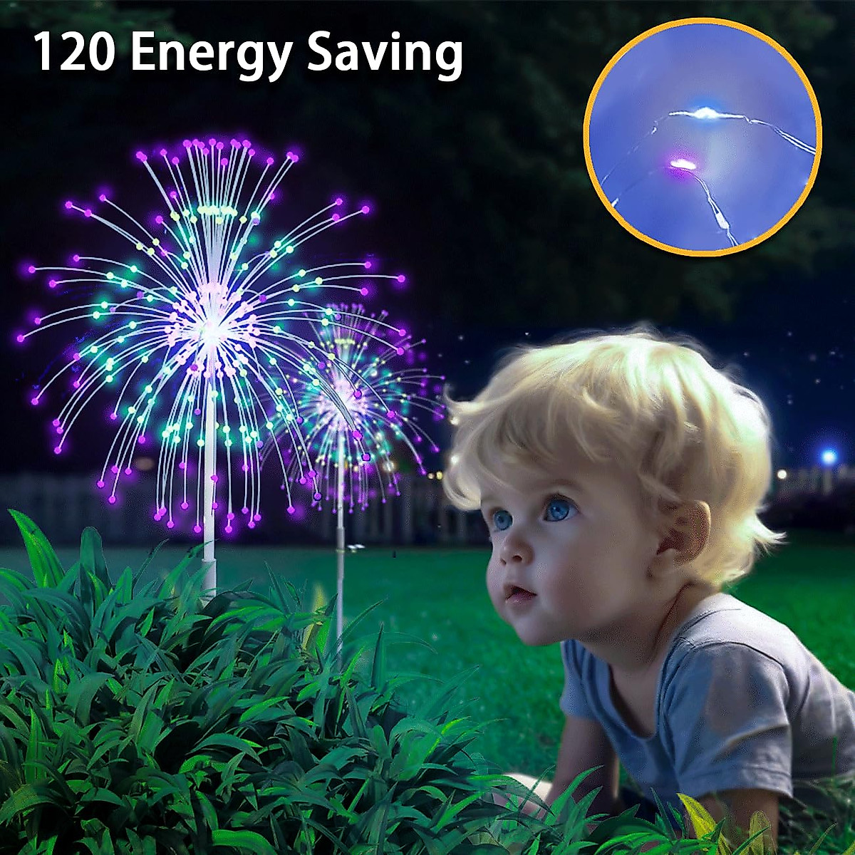 Honche Solar Garden Lights, 2 Pack Decorative Solar Outdoor Lights Waterproof IP65 8 Lighting Modes Firework Lights for Garden Patio Counrtyards Pathway Part