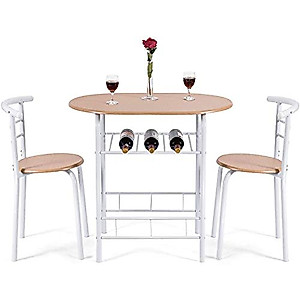 FANTASK 3 Pieces Dining Set, Breakfast Table Set w/Metal Frame and Storage Shelf, Compact Table and 2 Chairs Set for Home Bistro Pub Apartment Kitchen Dining Room Cafe