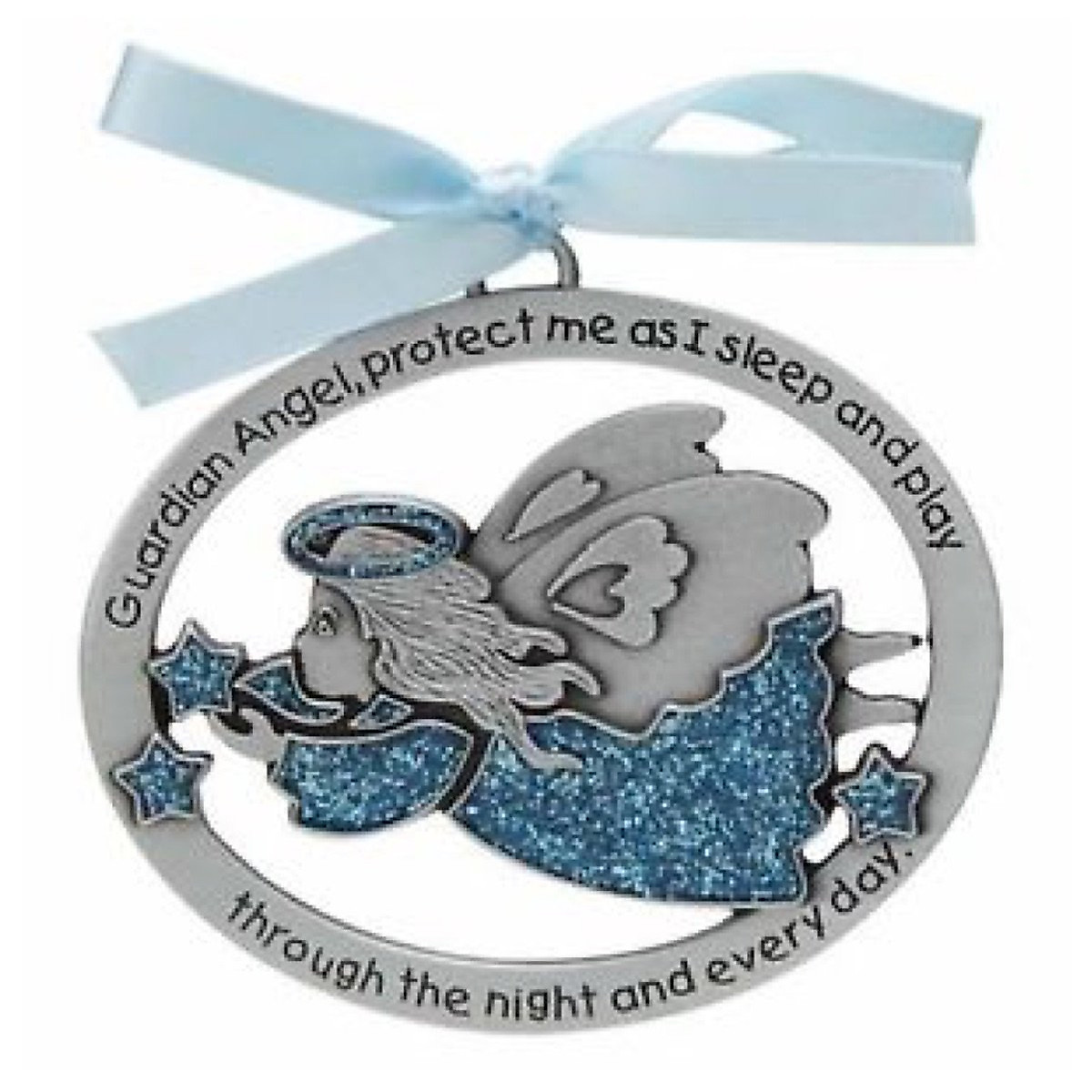 GUARDIAN ANGEL Baby CRIB Medal - CHRISTENING - BAPTISM - Shower Gift - INFANT (BOY - Blue)
