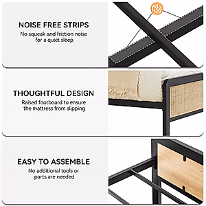Alkmaar Full Size Metal Bed Frame with Rattan Headboard and Footboard, Platform Bed Frame with Safe Rounded Corners, Under Bed Storage, Strong Metal Slat Support, No Box Spring Needed