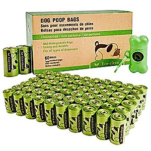 Dog Poop Bags, 60 Rolls / 900 Count Dog Waste Bags with Dispenser and Leash Clip, Unscented, Extra Thick and Strong Poop Bags for Dogs