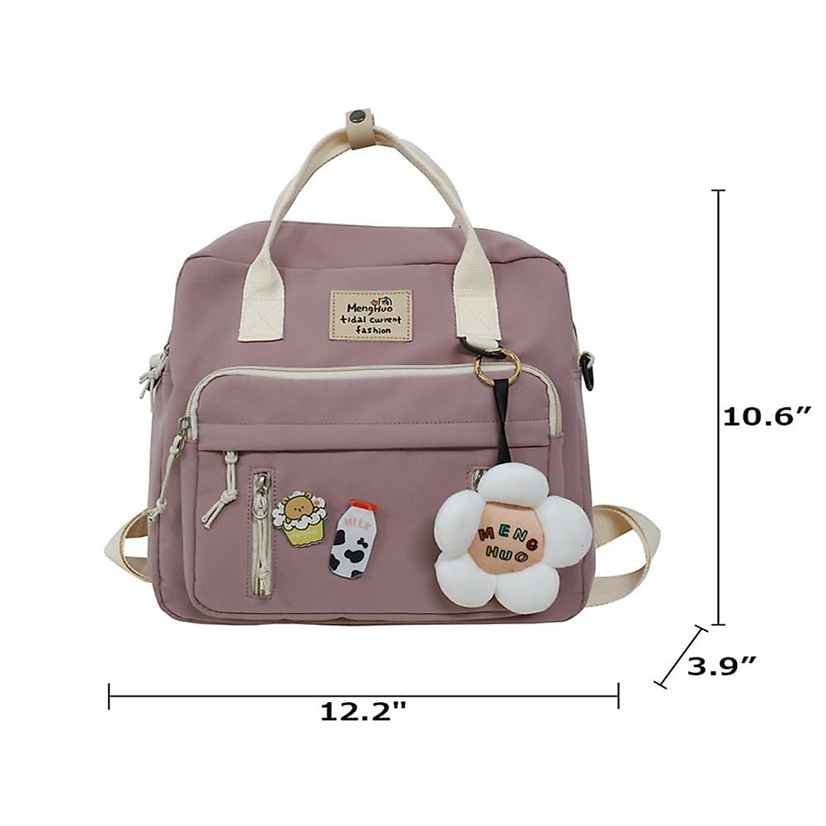 MUSICARD Girls Kawaii Backpack with Cute Pins and Pendant, Japanese Schoolbag Aesthetic Rucksack with Accessories for Teens