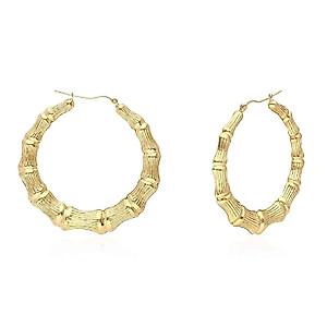 10K Yellow Gold Bamboo Hoop Earrings 17-85mm, 22mm
