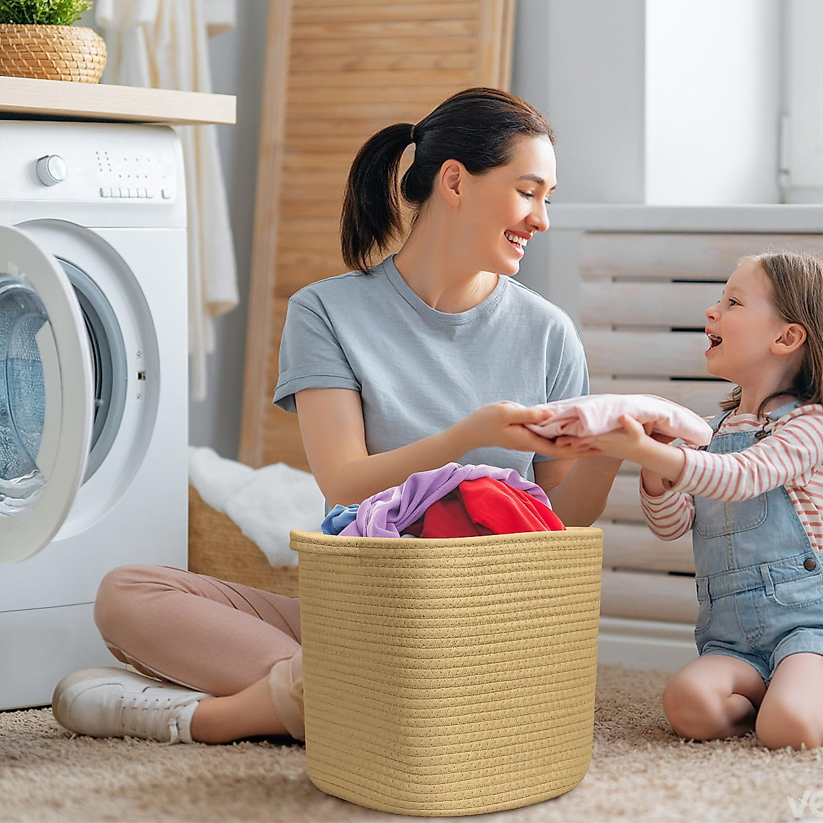 GLCON Cotton Rope Baskets for Organizing - 2 Pack Cube Storage Bins - Woven Basket for Storage - Square Toy Organizer Bins - Storage Cubes for Shelves, Closet - Baby Nursery Bin