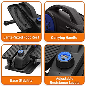 SereneLife Compact Ergonomic Seated Under Desk Exercise Elliptical Machine Mini Exerciser with 8 Resistance Level, Resistance Band LCD Monitor Home Office Leg Exercise Equipment for Seniors Adults