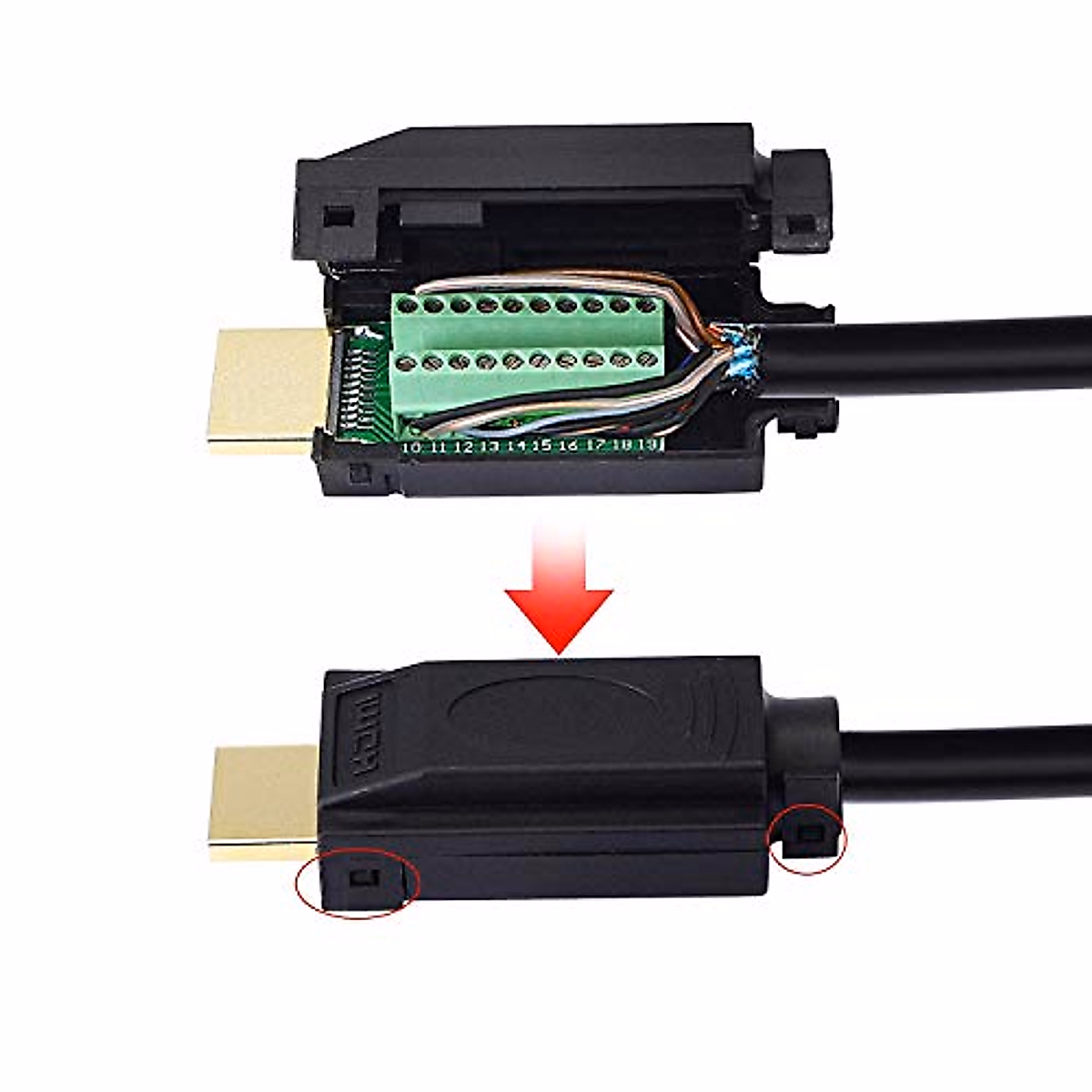 SinLoon 2 Pack HDMI Solderless Adapter Gold Plated HDMI Extension Cable Connector Signals Terminal Breakout Board Free Welding Connector with Plastic Cover Screwdriver
