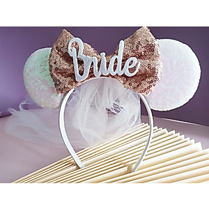 MapleLeaf Bride To Be Minnie Ears Headband, White Bridal Veil, Honeymoon Ears for Engagement Party or Bachelorette (White)