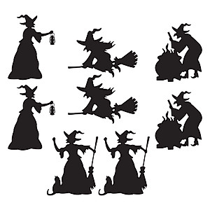 Beistle 8 Piece Black Witch Silhouette Cutouts, Halloween Party Decorations