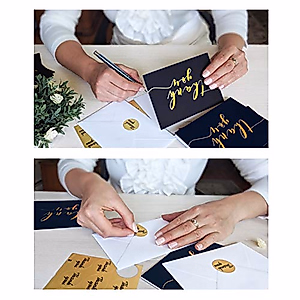 100 Thank You Cards in Black with Envelopes and Stickers - Quality Elegant Bulk Notes Embossed with Gold Foil Letters for Weddings, Graduations, Engagements, Business, Formal, Funeral, 4x6