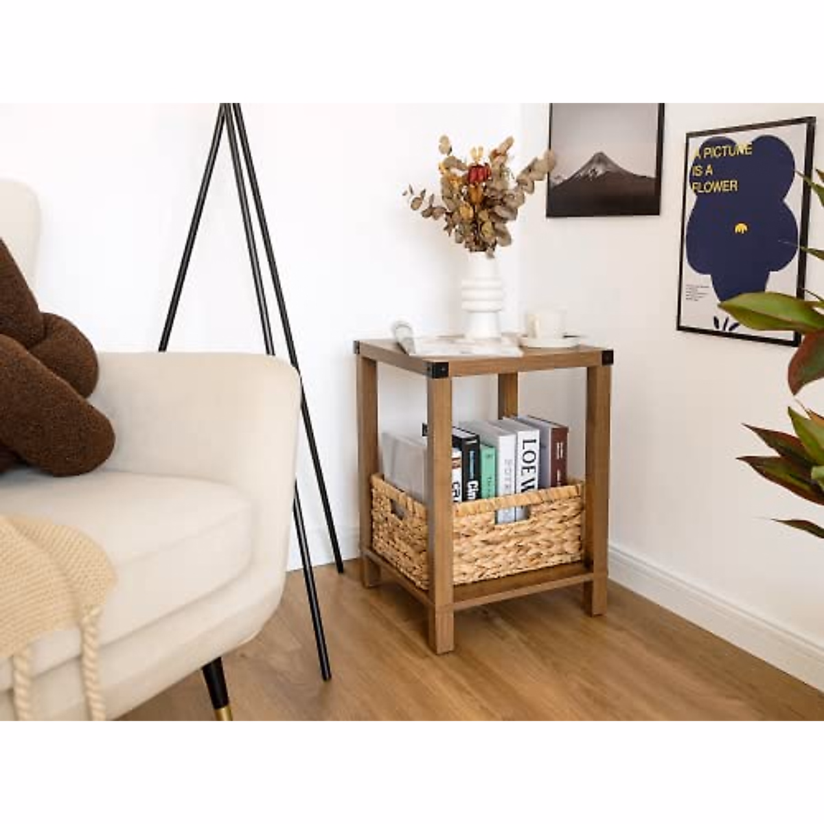 StorageWorks Large Rectangular Wicker Basket, Water Hyacinth Storage Basket with Built-in Handles, 1 Pack