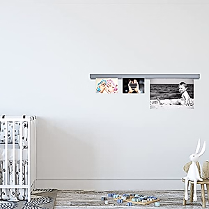 2x48-in. Art Display for Kids Artwork, Picture Rail in Silver for displaying Photos, Artworks, Posters, Notes, Documents at School, Home or Office - Ticket Holder for Restaurant, Wall Gallery