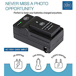 BM Premium 2 Pack of ENEL20, EN-EL20A Batteries and Battery Charger for Nikon Coolpix P950, P1000, DL24-500, Coolpix A, 1 AW1, 1 J1, 1 J2, 1 J3, 1 S1, 1 V3 Digital Camera