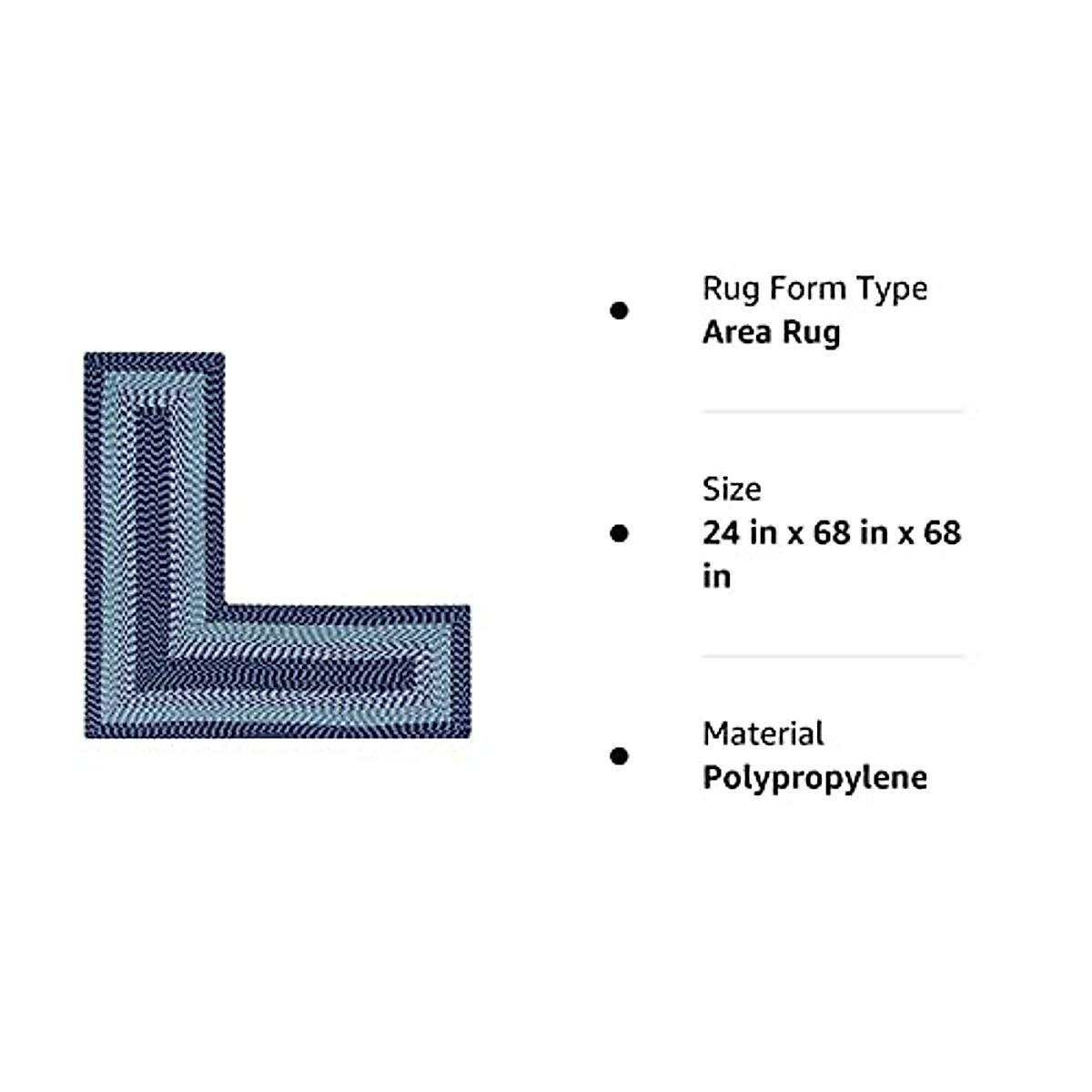 Better Trends Alpine Braid Collection is Durable & Stain Resistant Reversible Indoor Area Utility Rug 100% Polypropylene in Vibrant Colors, 24" x 68" x 68" L-Shape, Navy Stripe