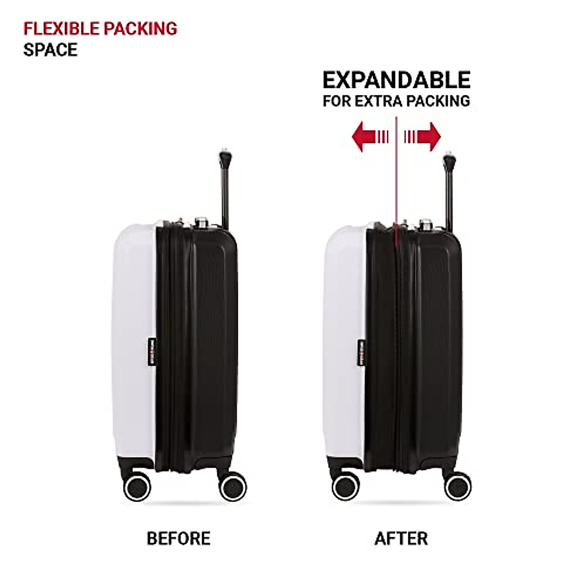 SwissGear 8028 Hardside Expandable Spinner Luggage, Black/White, 3-Piece Set (19/24/28)