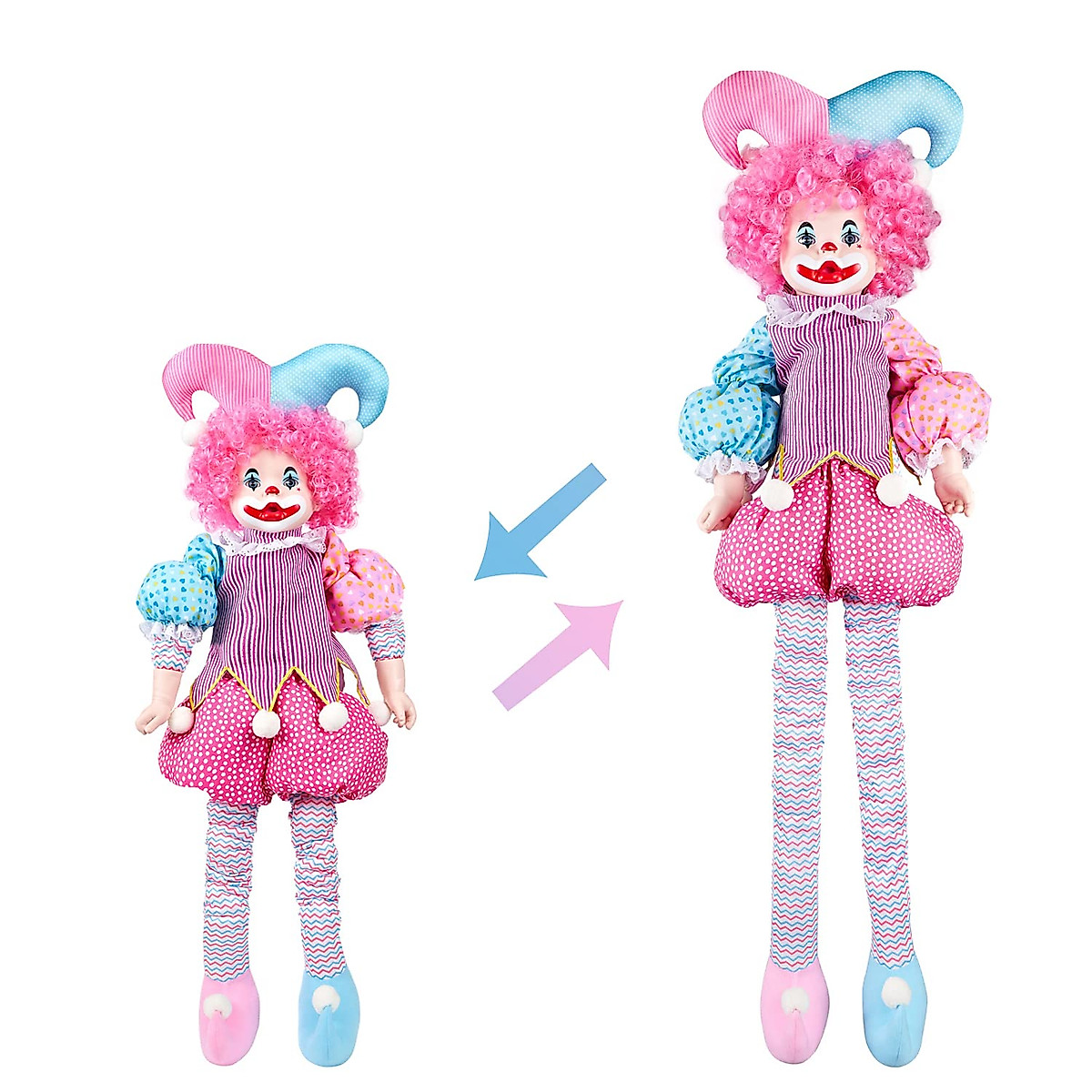 GARUNK 37.4" Pink Plush Clown Doll with Retractable Arms & Legs, Cute Baby Girl Birthday Gift